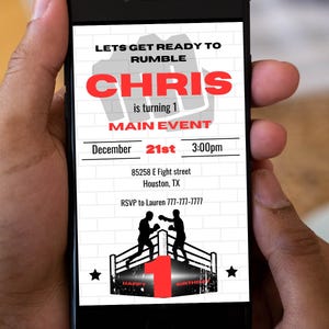 Round 1 Birthday Invitation, Boxing, 1st Birthday, Instant Download ...
