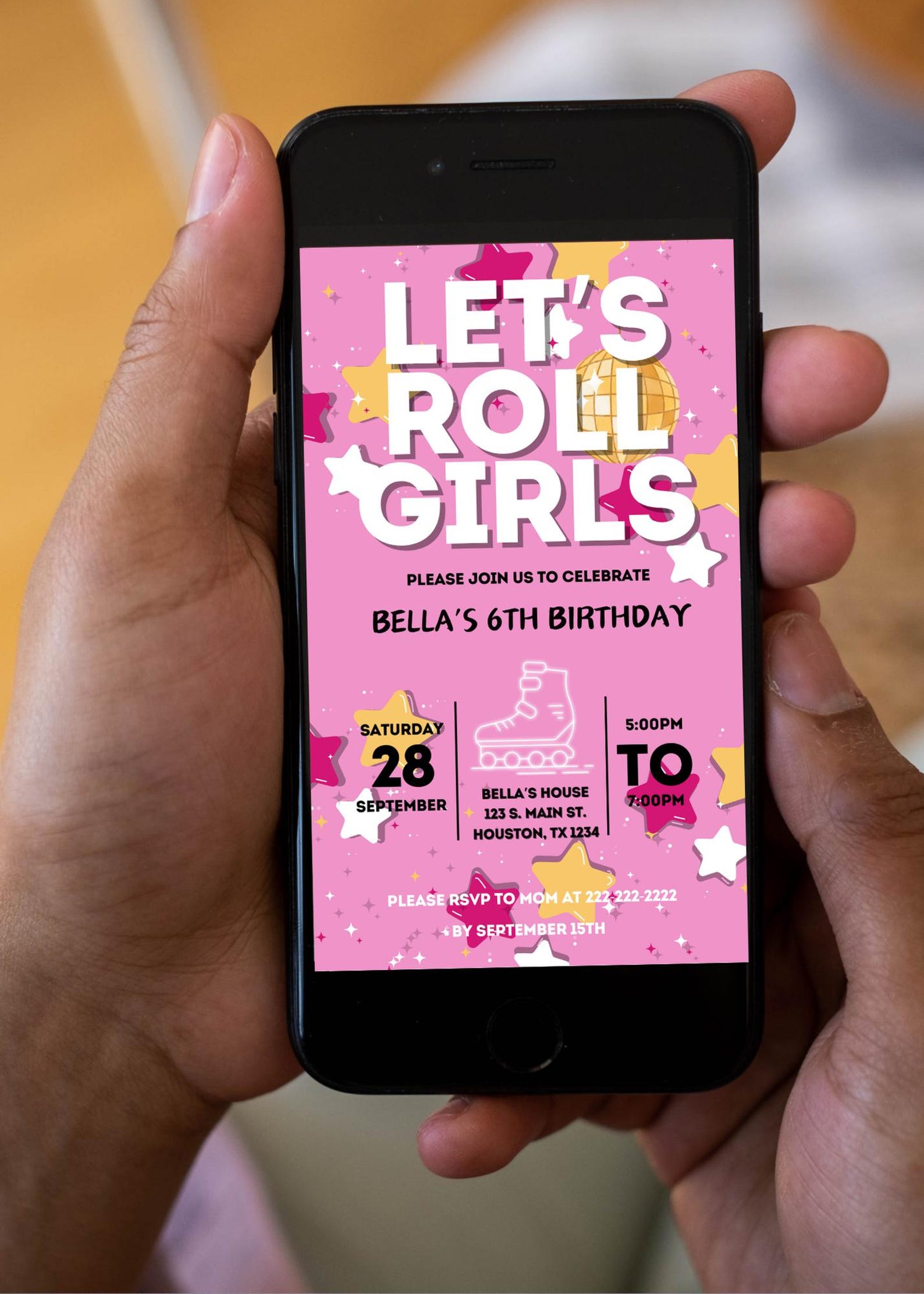Let's Roll Girls Editable Invitation, Roller Skate, Birthday, Pink ...