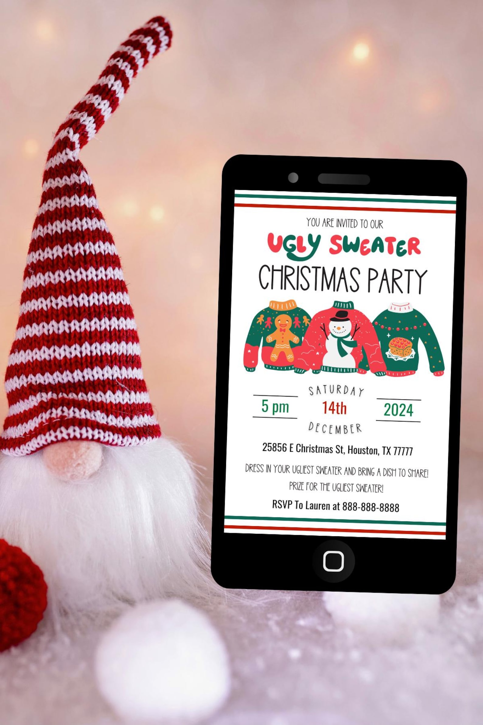 Ugly Christmas Sweater Invitation, Christmas Party, Instant Download ...