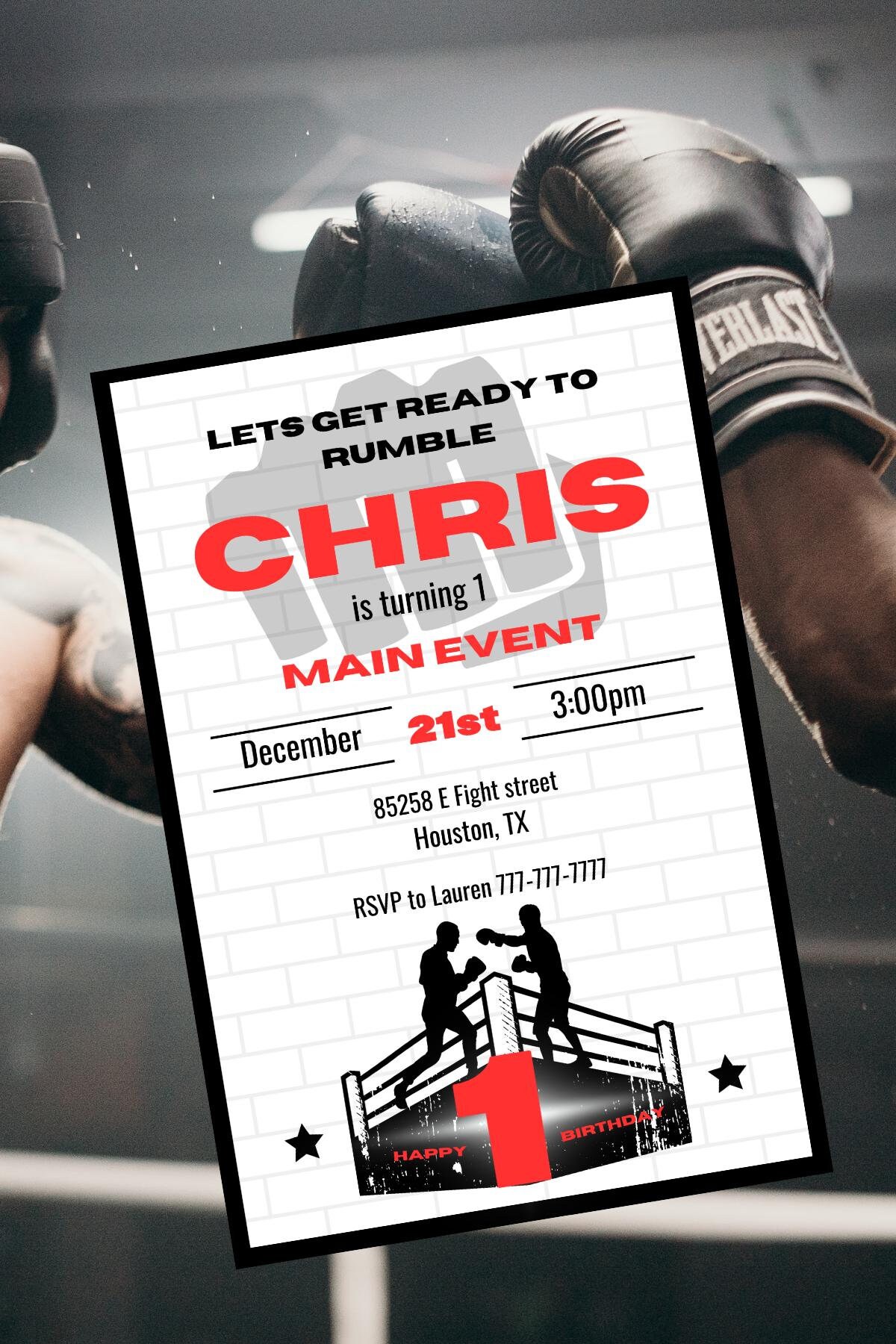 Round 1 Birthday Invitation, Boxing, 1st Birthday, Instant Download ...