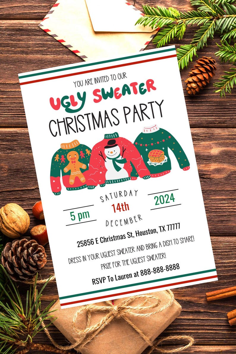 Ugly Christmas Sweater Invitation, Christmas Party, Instant Download ...