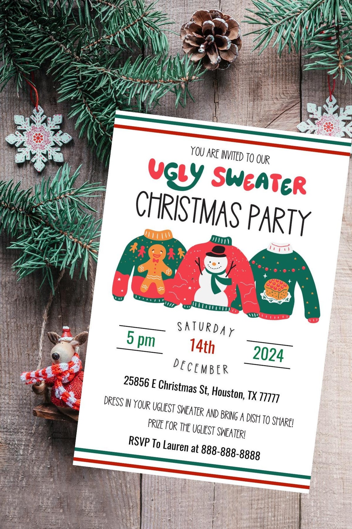 Ugly Christmas Sweater Invitation, Christmas Party, Instant Download ...