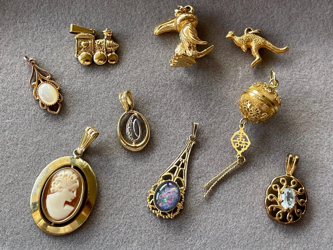 Lot of Gold Tone Pendants and Charms - Etsy Australia
