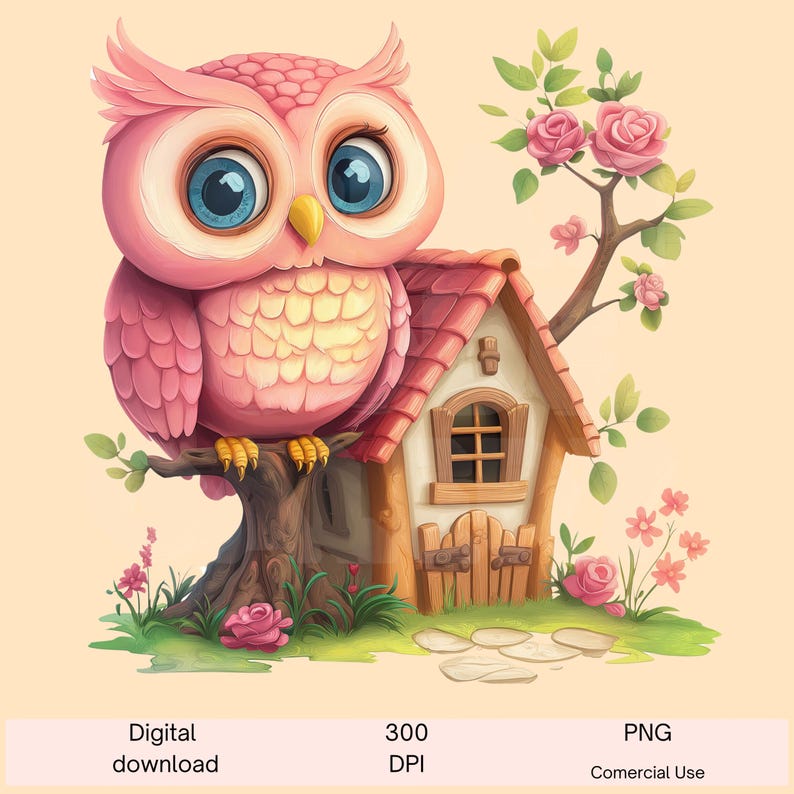 Pink Owl Clipart Bundle - Cute Pink Owl Illustrations | Digital Owl ...