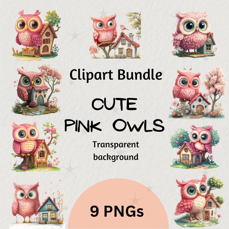 Pink Owl Clipart - Etsy