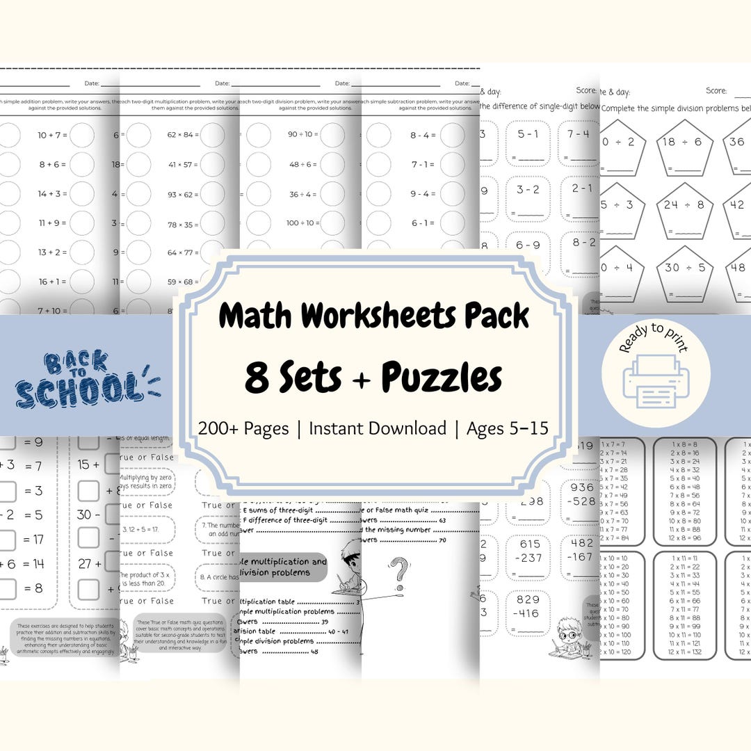 Math Worksheets & Sudoku Puzzles: 8-in-1 Practice Sets (digital ...