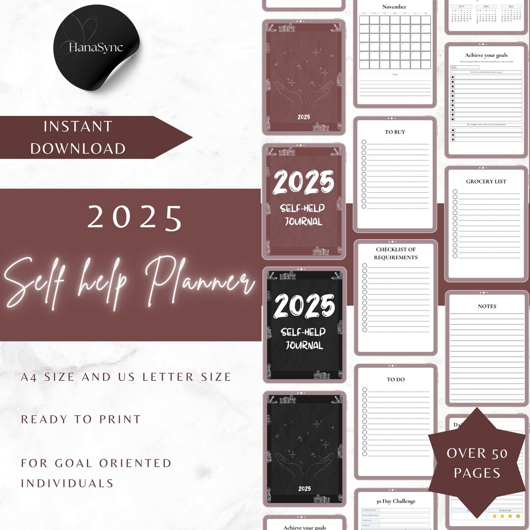 2025 Self-help Planner, Printable Self-care, Mindfulness, Goal Planner ...