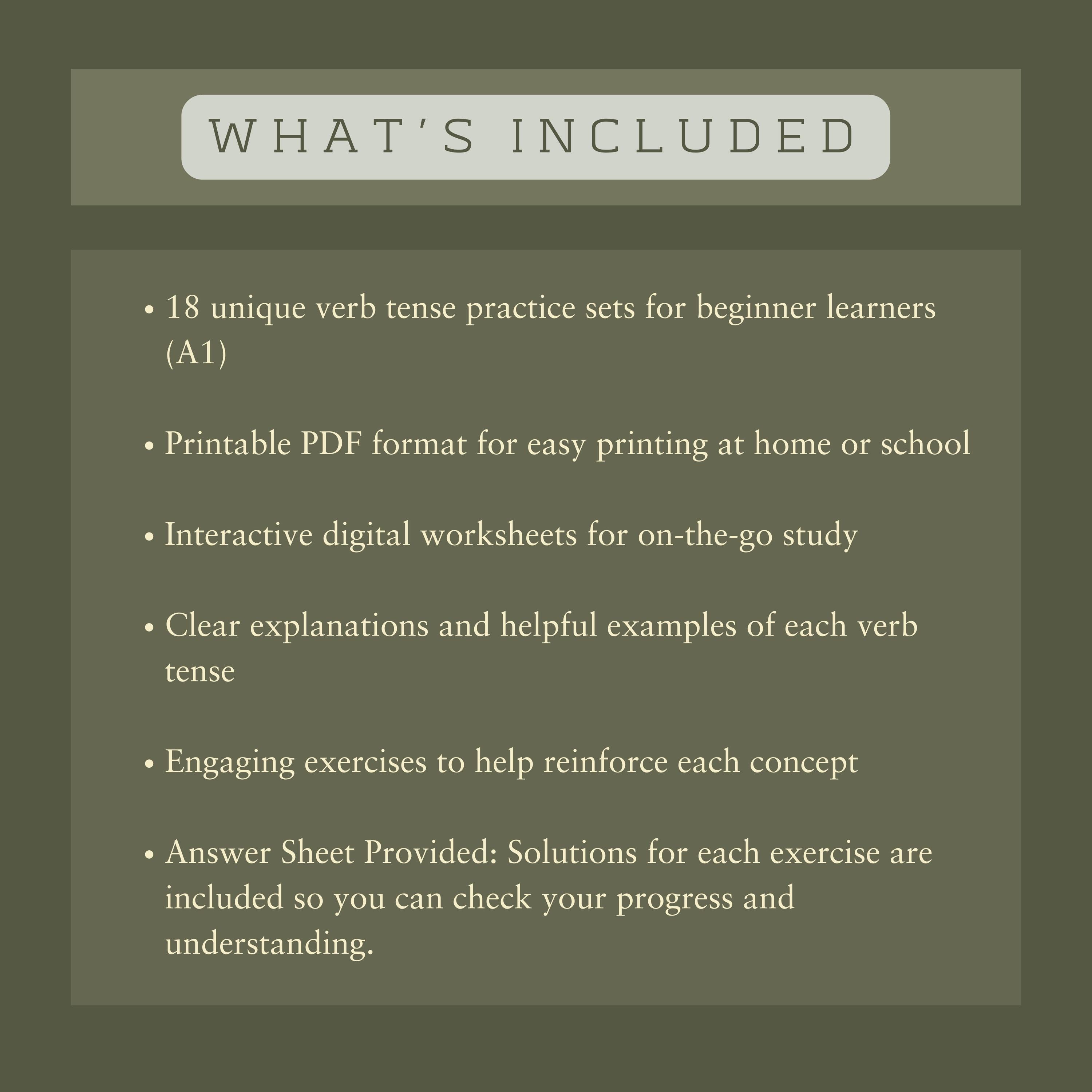 English Worksheet - 18 Verb Tenses Practice Sets - Beginner A1 English ...