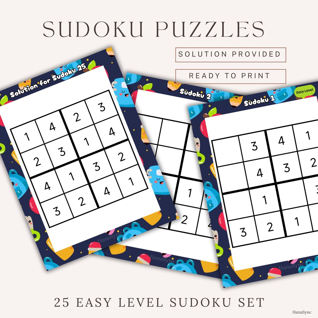 Sudoku Puzzles | Kids Ages 5 to 12 | 25 Puzzles Set Easy Level | A4 ...