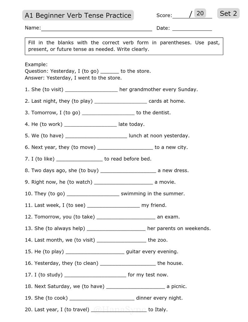 English Worksheet - 18 Verb Tenses Practice Sets - Beginner A1 English ...