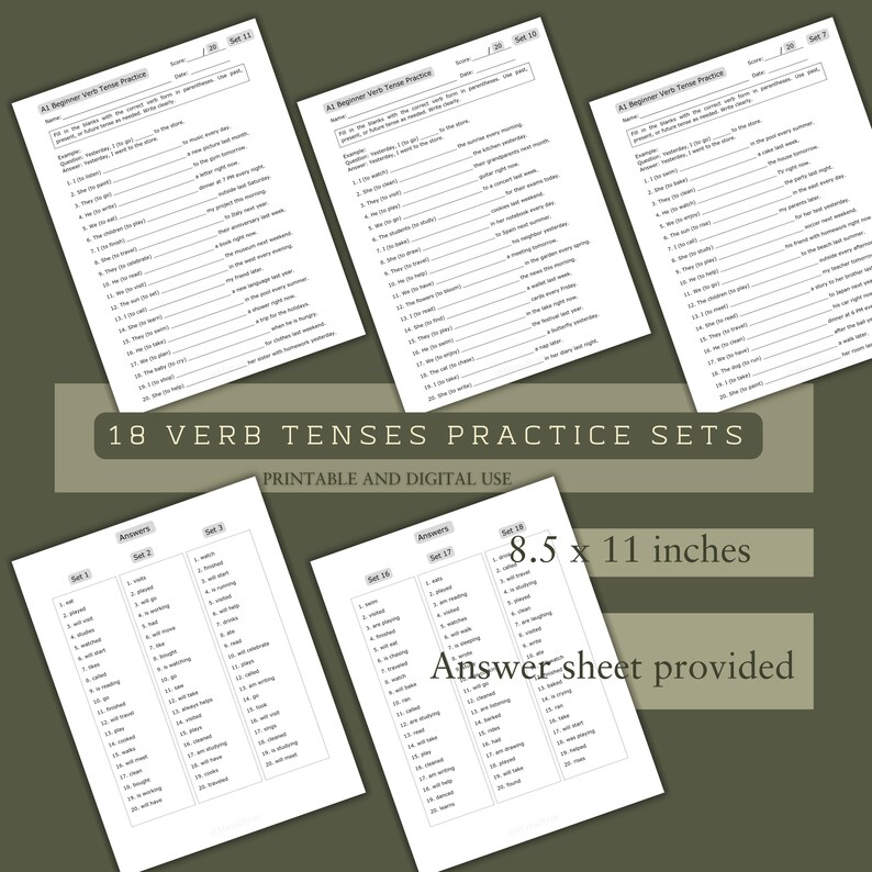 English Worksheet - 18 Verb Tenses Practice Sets - Beginner A1 English ...