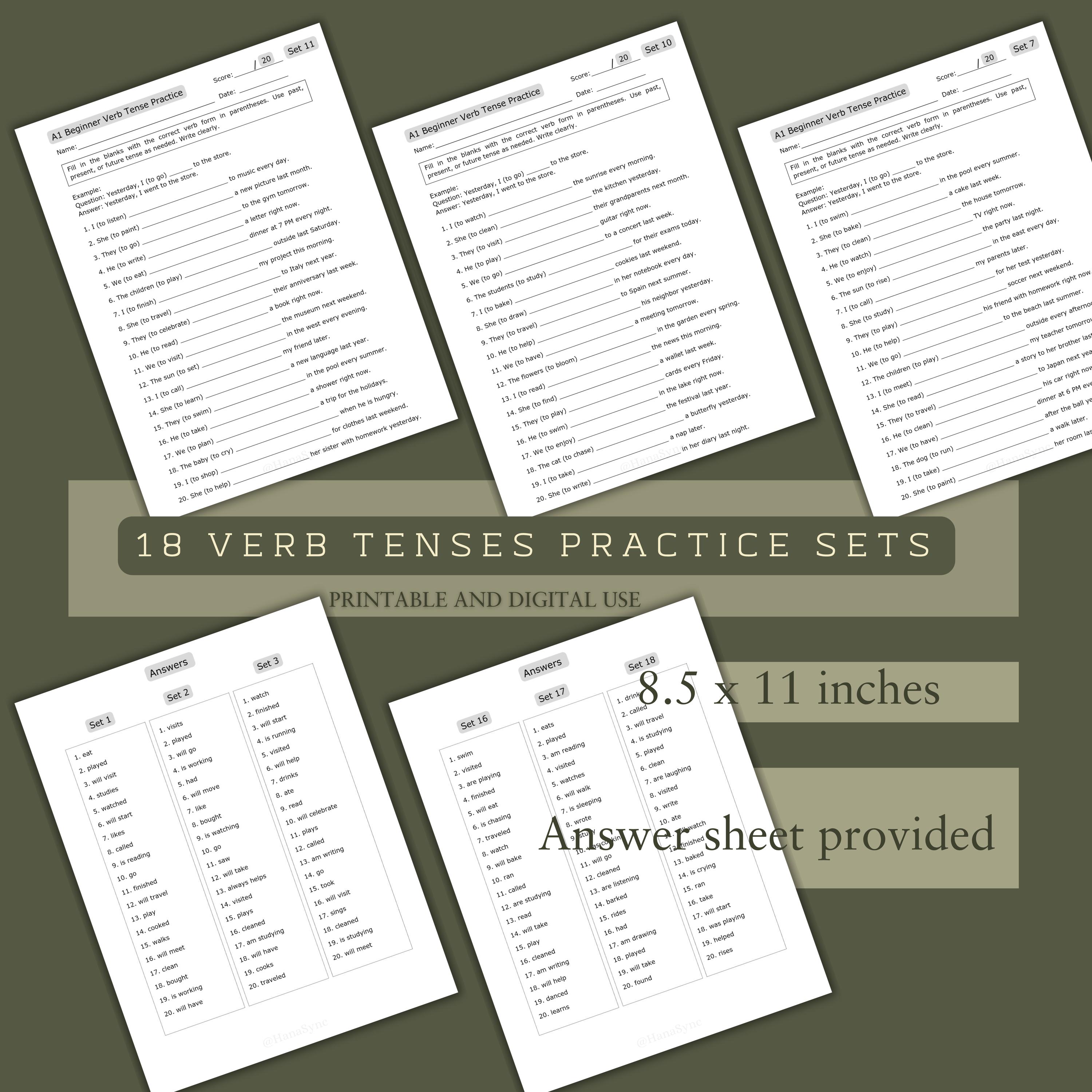 English Worksheet - 18 Verb Tenses Practice Sets - Beginner A1 English ...