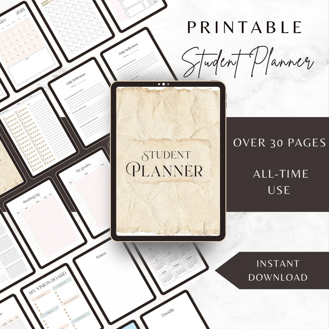 Printable Student Planner - A4 & US Letter Size, 30+ Pages, Instant ...