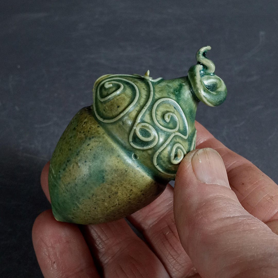 Dark Green Acorn, Pottery Acorn, Hand Thrown, One of a Kind - Etsy