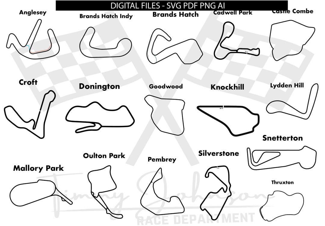 UK Race Tracks Digital Files Pdf Png Svg Ai Cadwell Park Silverstone ...