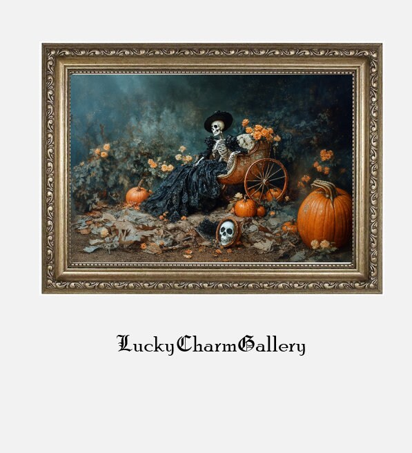 Vintage Creepy Skeleton, Skeleton Carriage Pumpkin, Halloween Skeleton ...