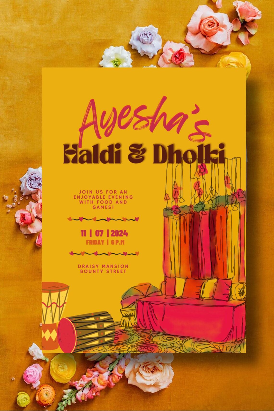 Colorful Haldi Invitation, Minimal Haldi Invite Custom Template, Mayoun ...