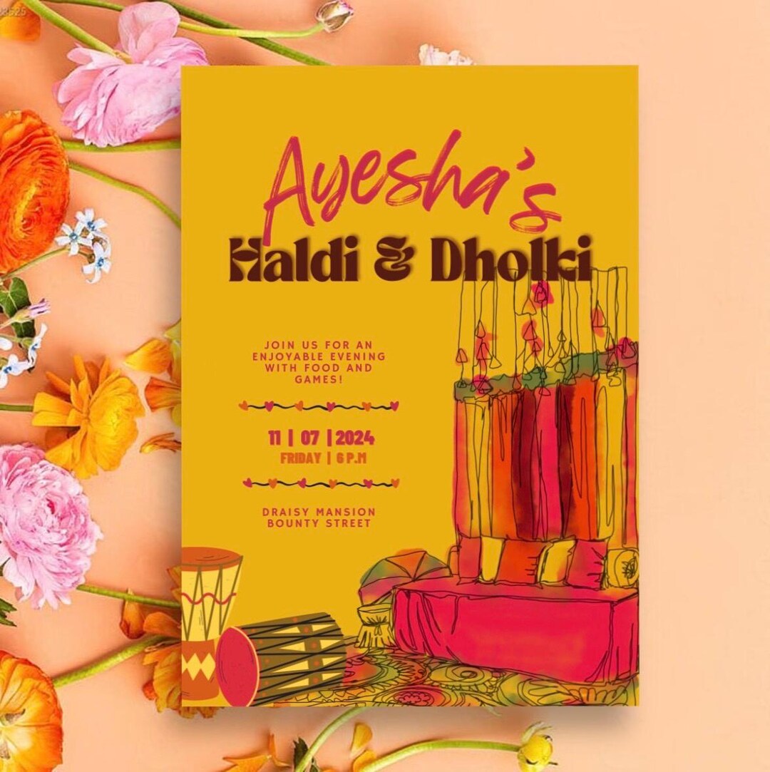 Colorful Haldi Invitation, Minimal Haldi Invite Custom Template, Mayoun ...