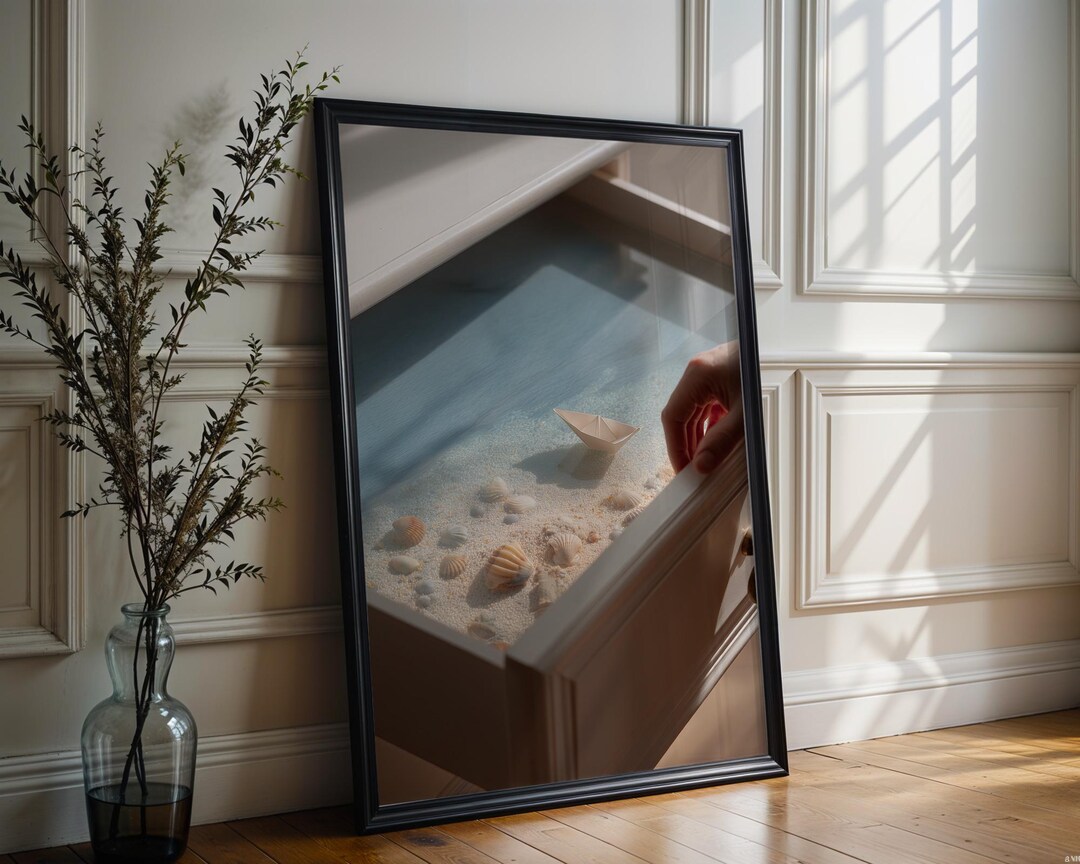 Mini Beach Drawer Wall Art, Coastal Seashell Illustration Print ...