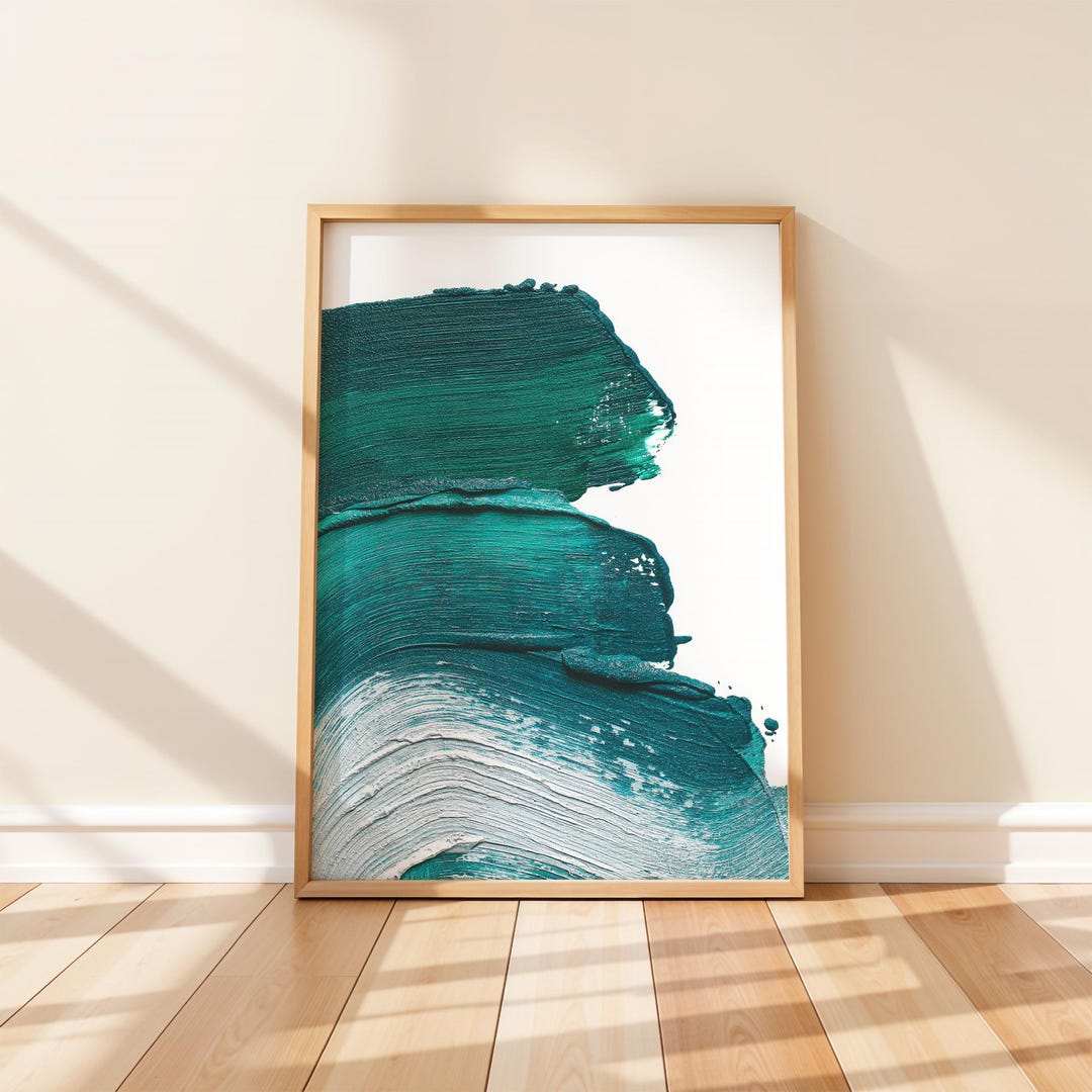 Emerald Green Abstract Art Print, Minimalist Brush Stroke Poster ...