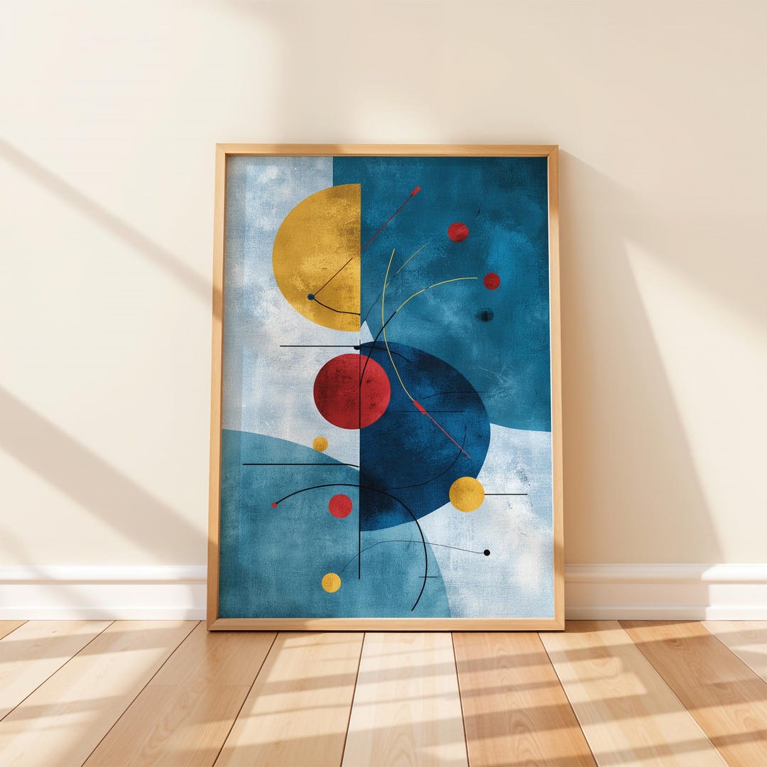 Joan Miro Inspired Minimal Abstract Poster, Deep Blue Geometry With ...