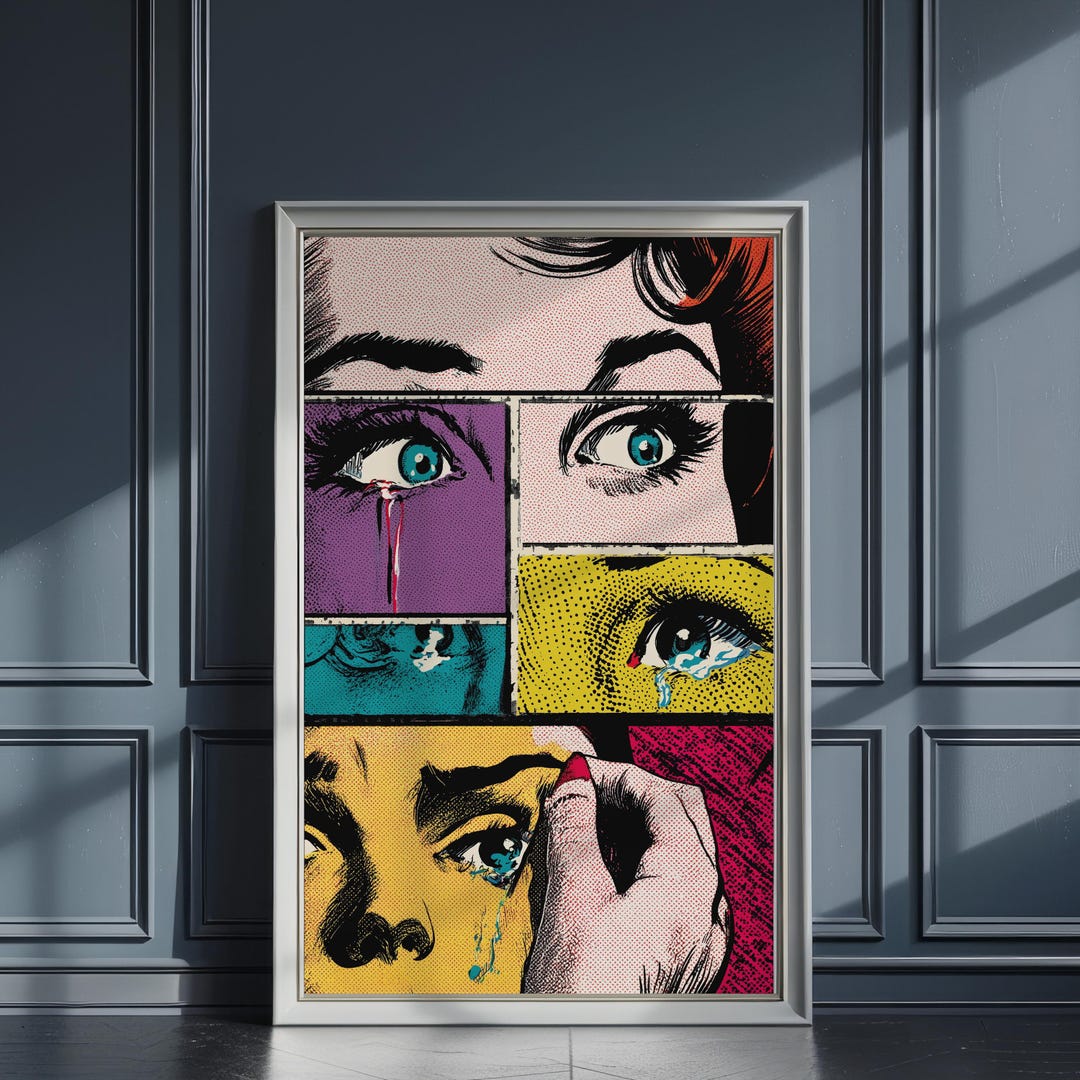 Pop Art Crying Woman Poster, Comic Panel Face Wall Art Print, Retro ...