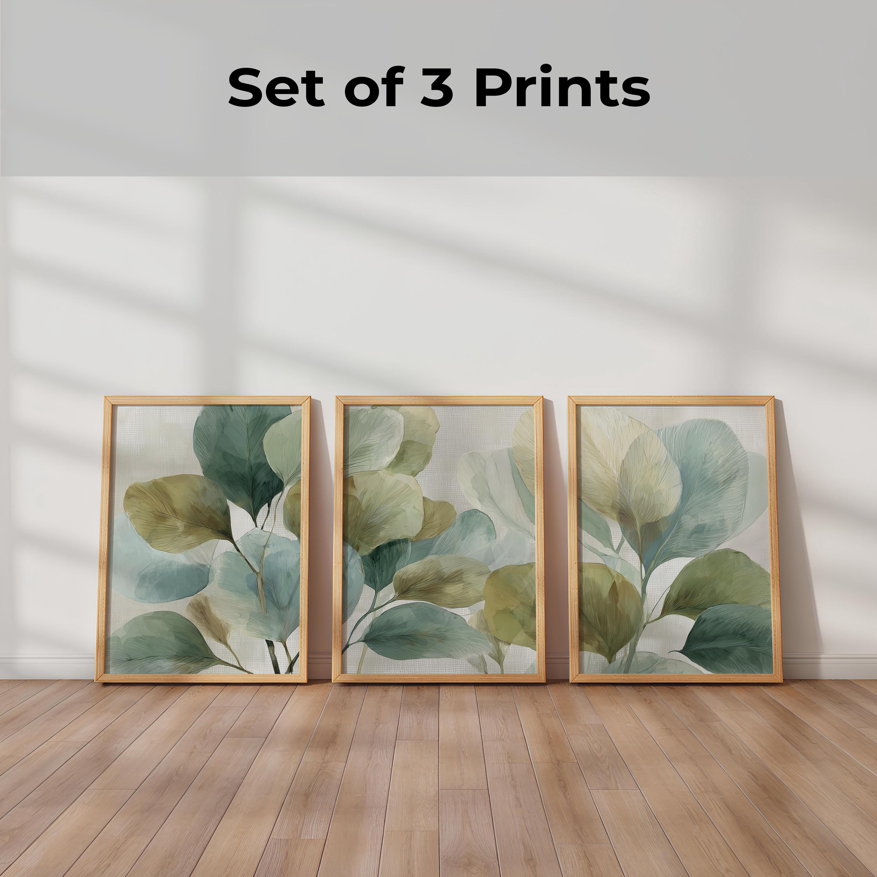 Watercolor Foliage Wall Art Triptych, Sage and Blue Green Botanical ...