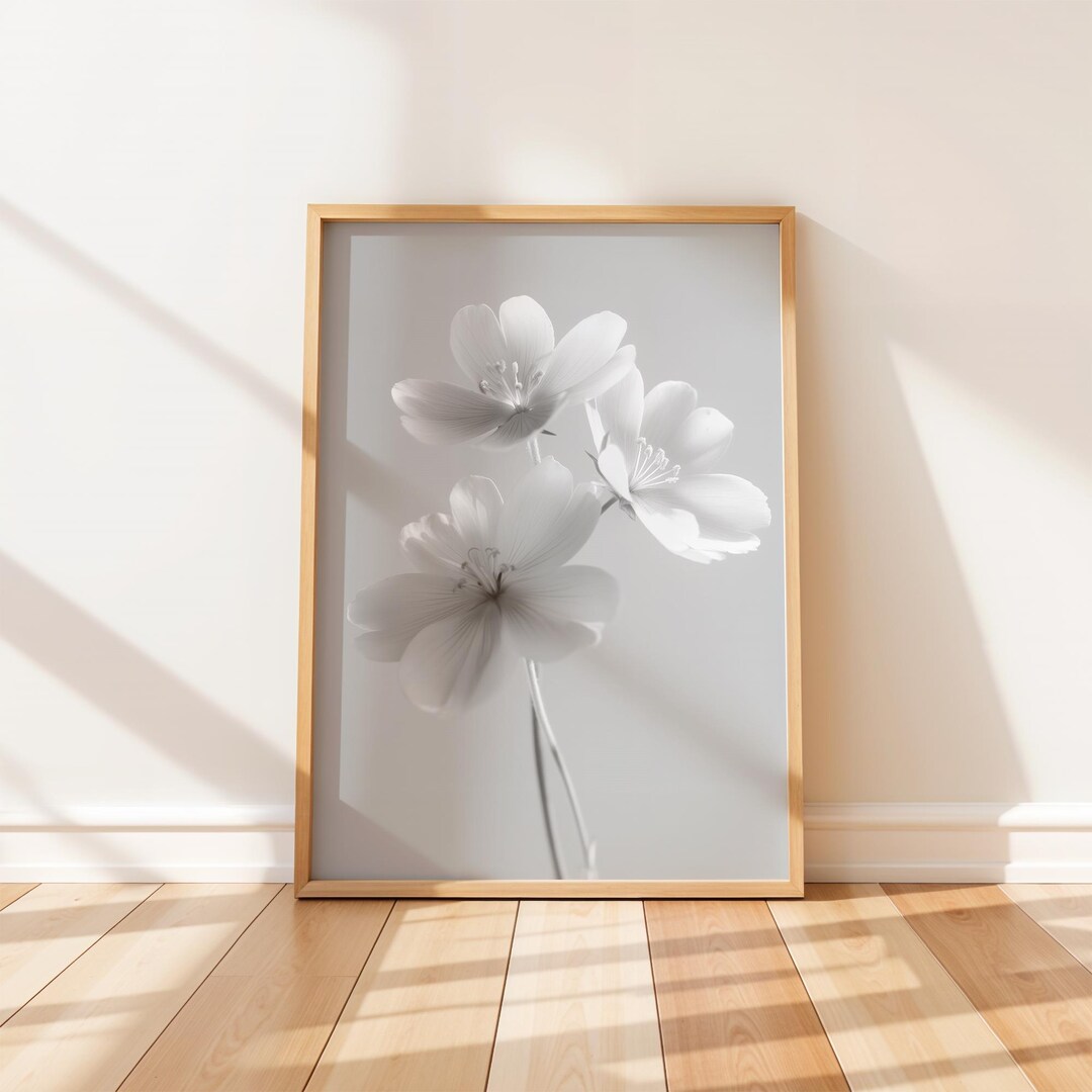 White Flower Poster, Black & White Floral Wall Art, Minimalist Bloom ...