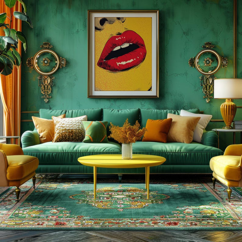 Pop Art Red Lips Poster, Comic Style Wall Art Print, Vintage Retro Glam ...