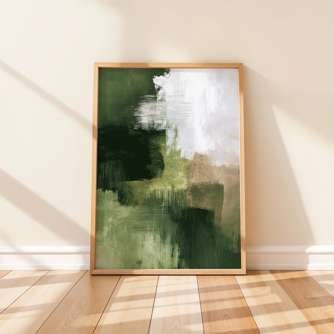 Deep Forest Green Abstract Art Print, Minimalist Wall Poster, Modern ...