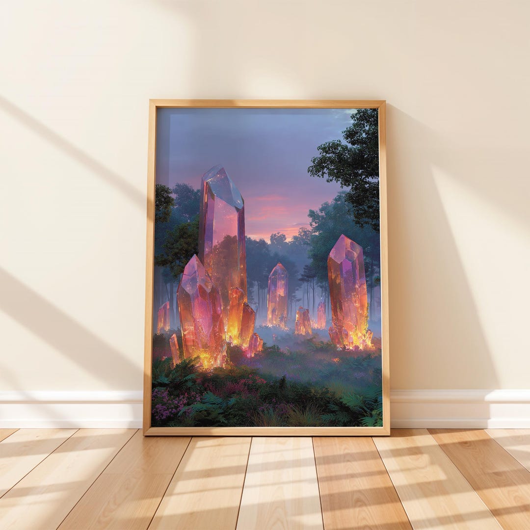 Crystal Grove Art Print, Enchanted Forest Poster, Digital Fantasy ...