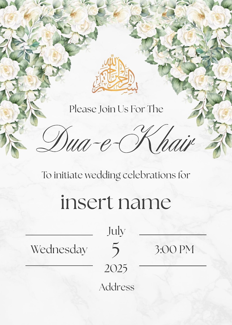 Editable Dua-e-khair Invitation Template | Floral Muslim Wedding Event ...