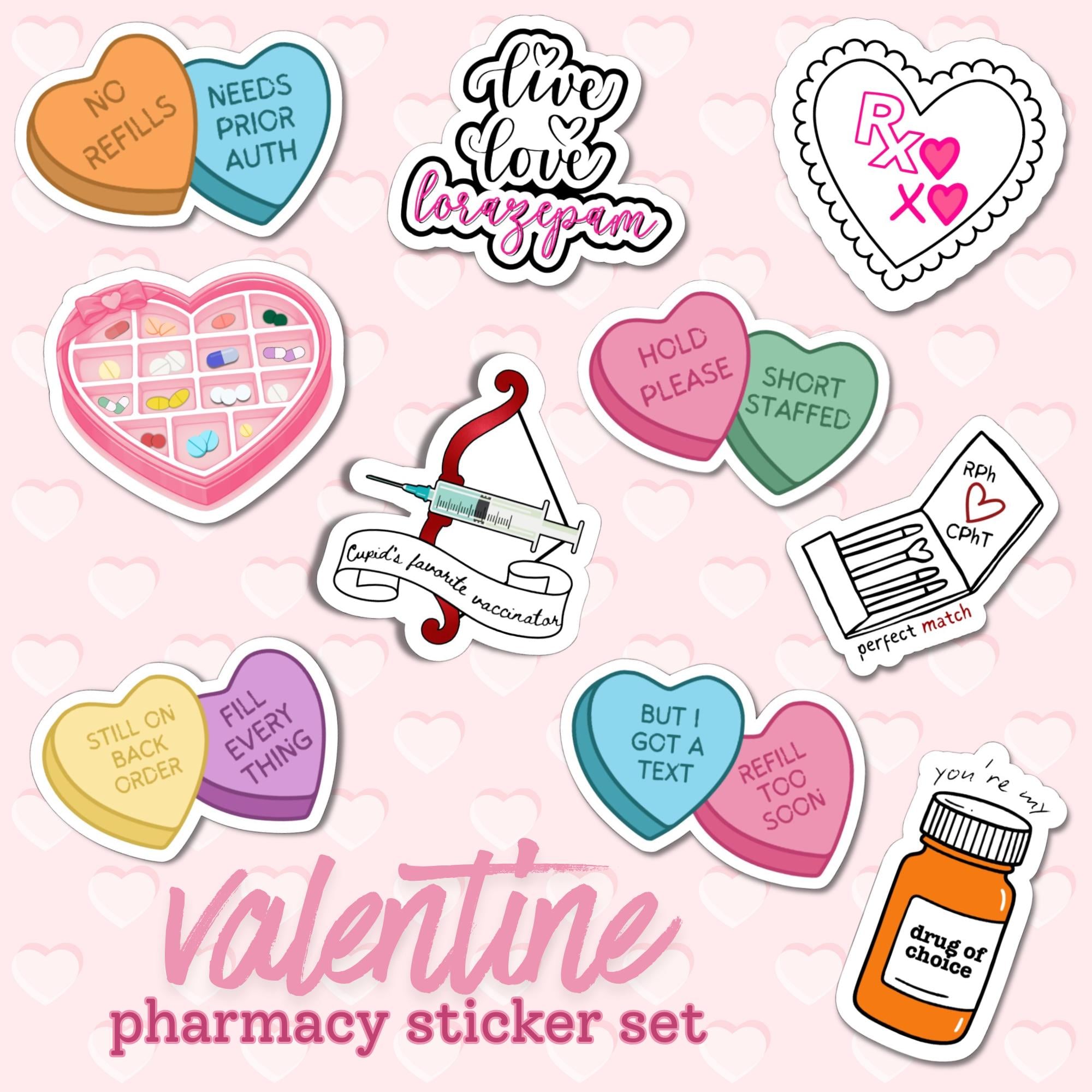 Valentine's Day Pharmacy-themed Stickers - Set of 10 Vibrant Water ...