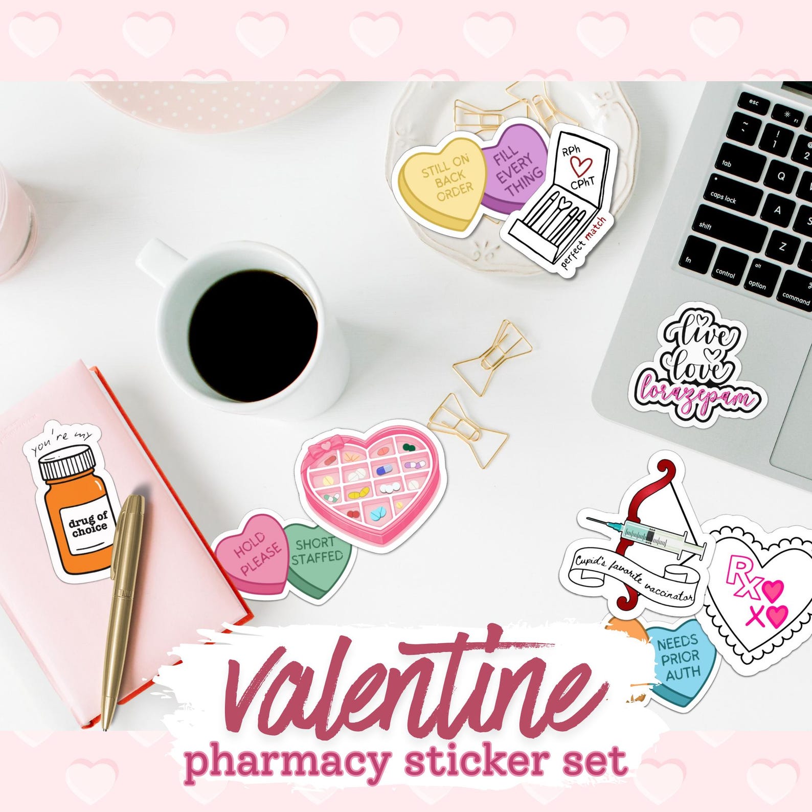 Valentine's Day Pharmacy-themed Stickers - Set of 10 Vibrant Water ...