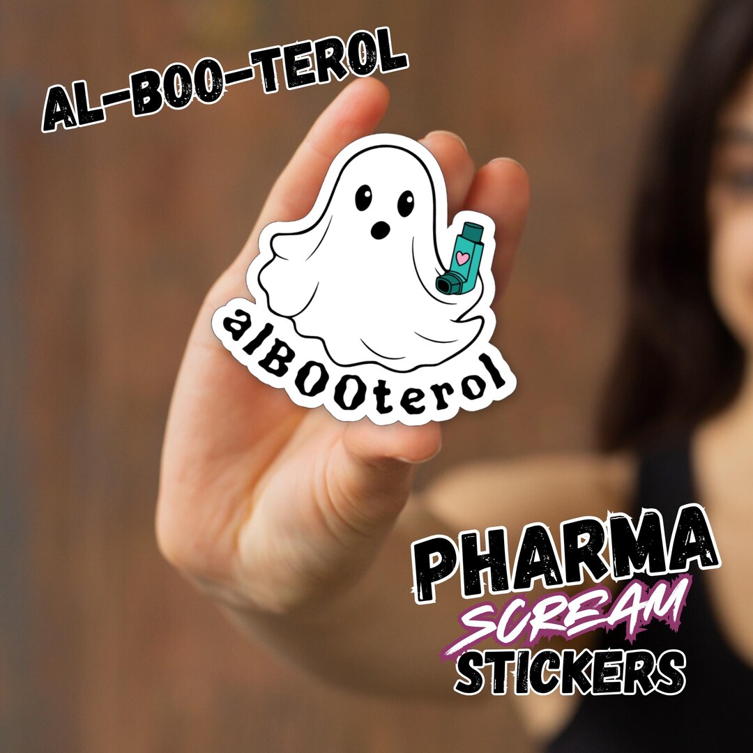 Cute Ghost Inhaler Albooterol Sticker – Funny Halloween Medication Pun ...
