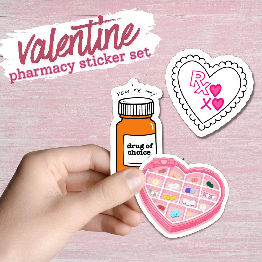 Valentine's Day Pharmacy-themed Stickers - Set of 10 Vibrant Water-resistant Die-cut Stickers ...