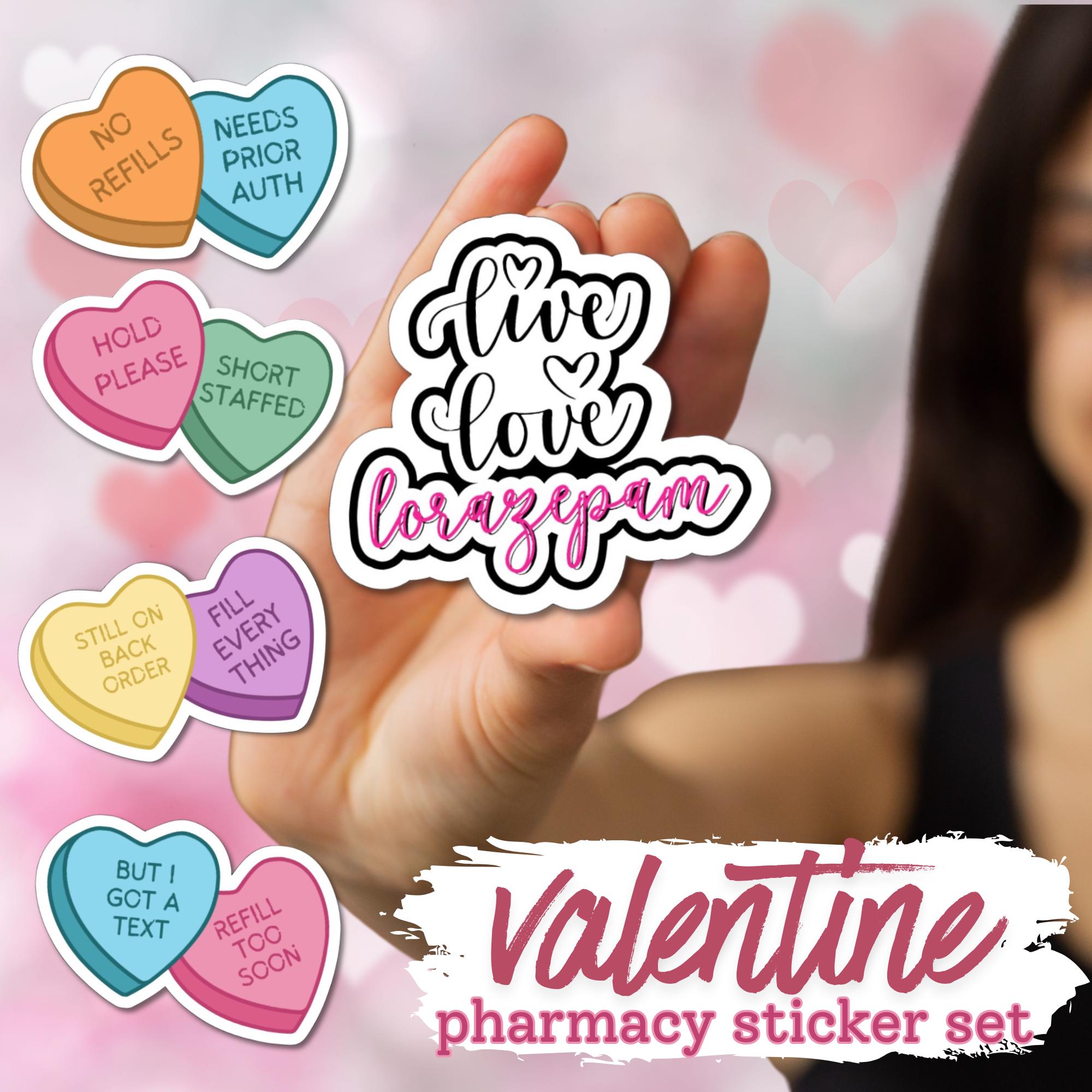 Valentine's Day Pharmacy-themed Stickers - Set of 10 Vibrant Water ...