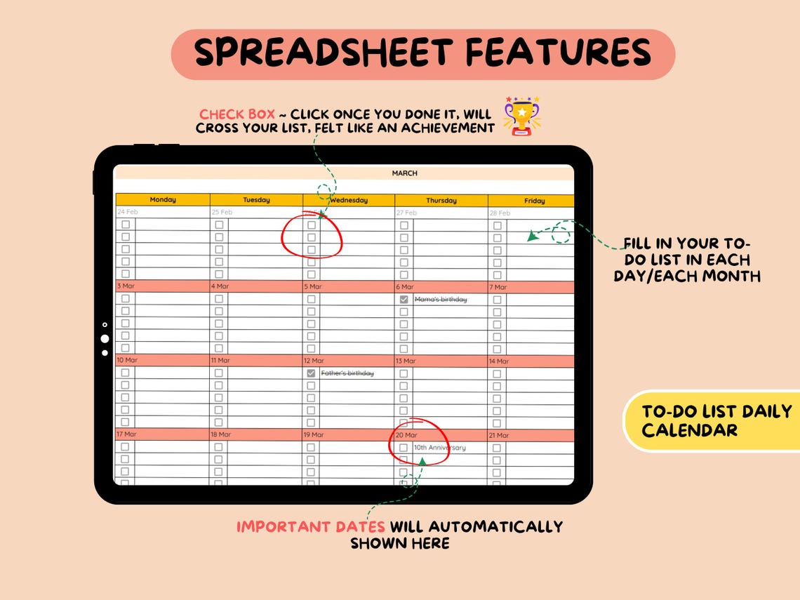 Monthly Calendar & To-do List |simple Task Planner | Digital Monthly ...