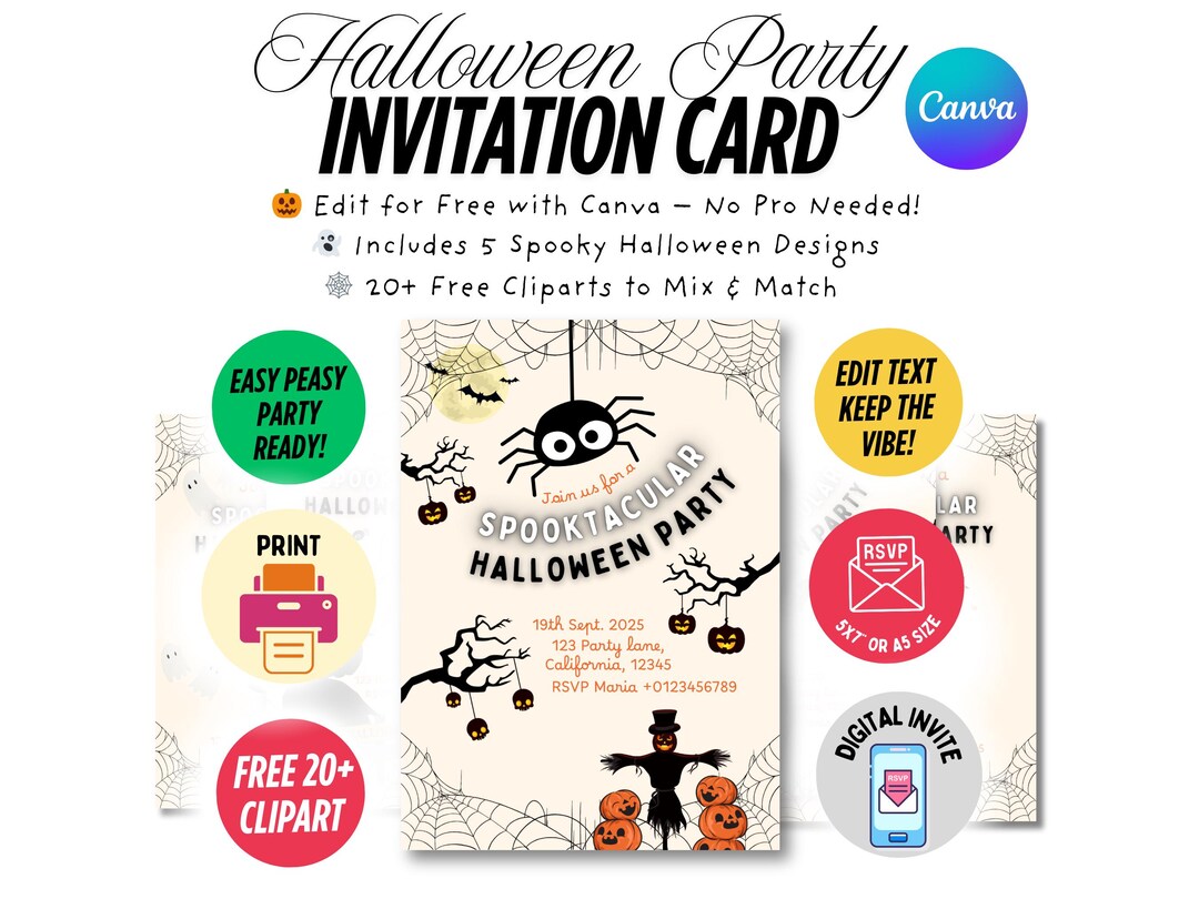 Editable Halloween Party Invitation Template: Spooky Canva Design ...