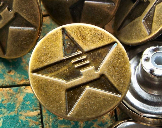 15 Tack Buttons, 17mm, Silver Tone Metal, Star Bullseye, Jean Jacket ...