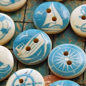 40 Count, Nautical Buttons, 2 Hole, 15mm, 5/8" Round, Painted Wood ...