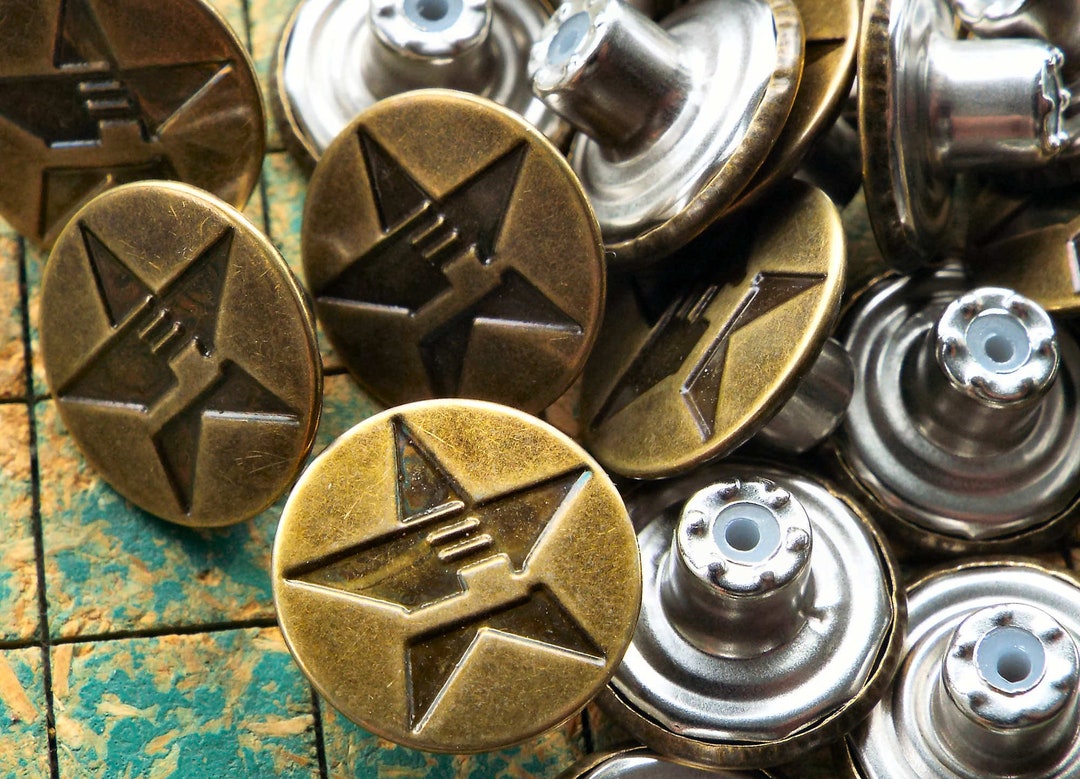Bronze Tone Star Tack Buttons, No Sew Jean Jacket Metal Rivets (17mm ...