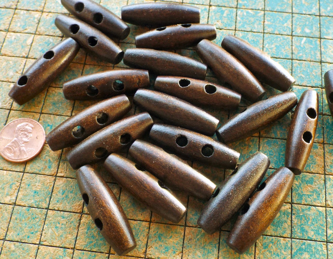 25 Wood Toggle Buttons, 1 3/8" Long, 3/8" Round, 2 Hole, Dark Brown ...