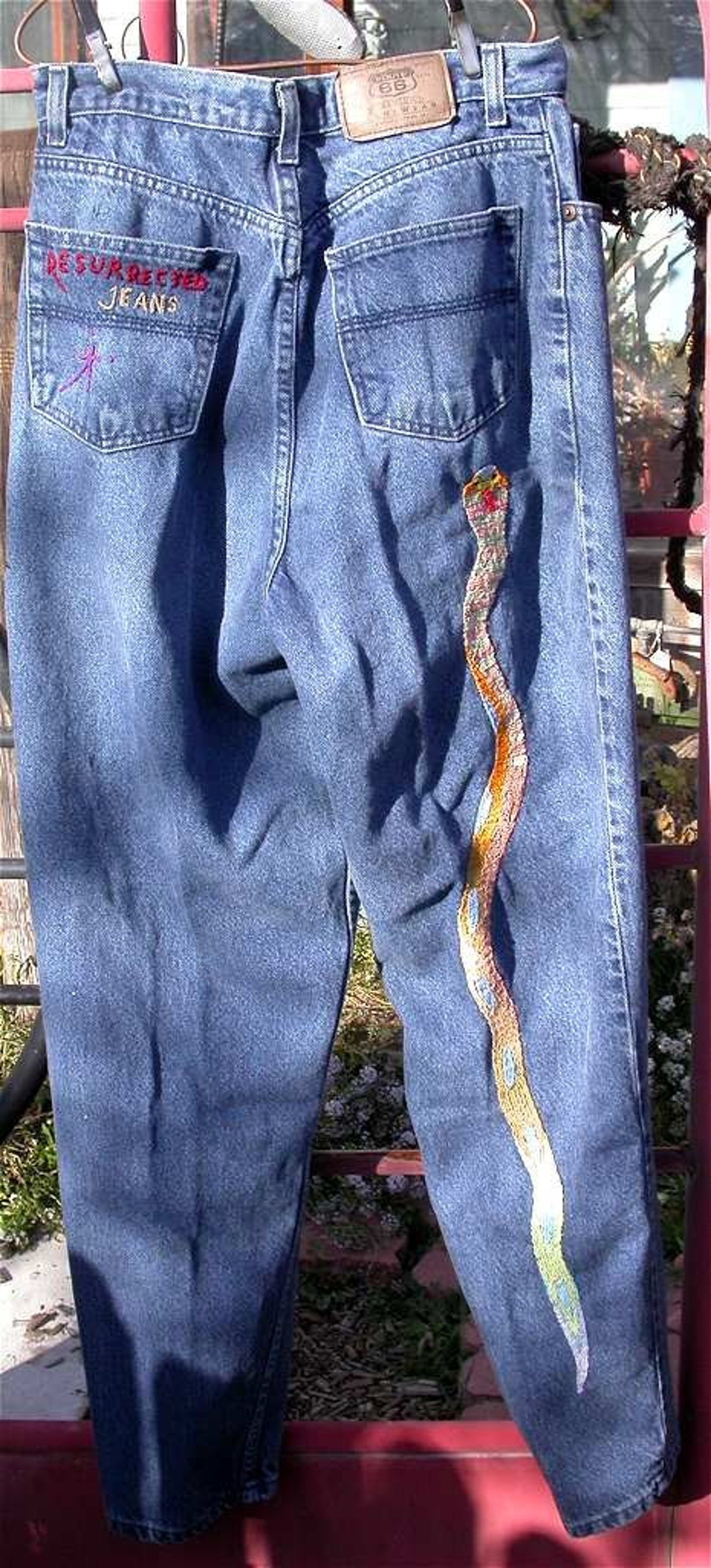 Embroidered Patched Pants Fire Serpent Resurrected Jeans - Etsy