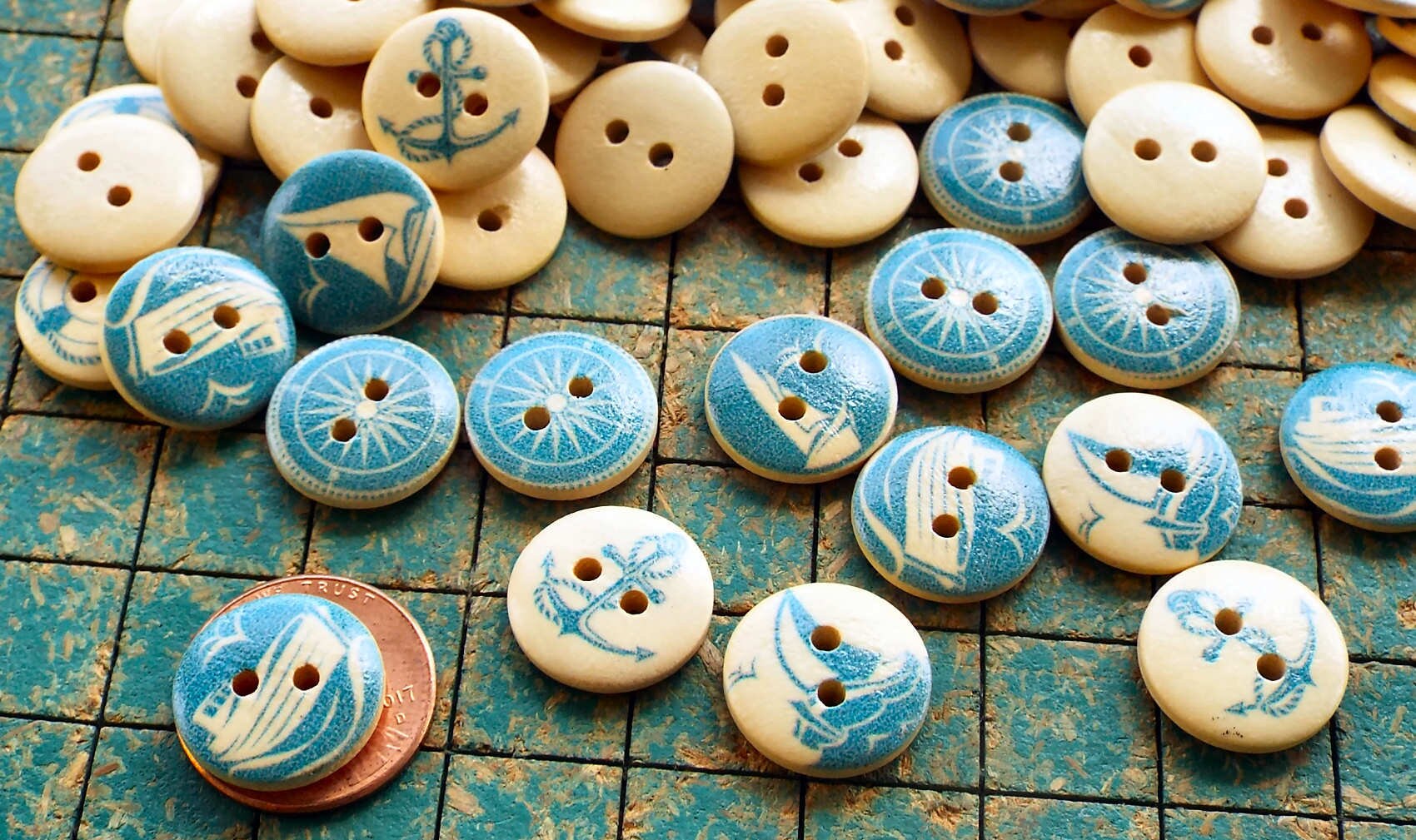 40 count Nautical buttons 2 hole 15mm 5/8 round | Etsy