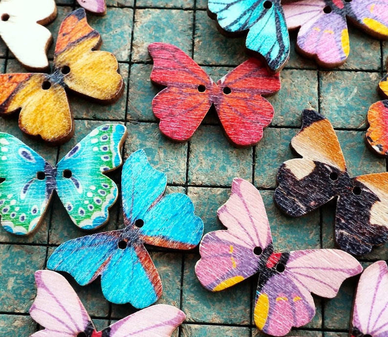 25 Wood Butterfly Buttons, 2 Hole, Sewing, Crafts, Scrapbooking, Maker ...