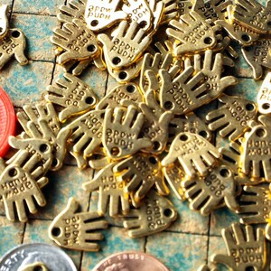 240 Tiny Hand Shape Charms, Goldtone Metal, Say HAND MADE, Small Metal ...