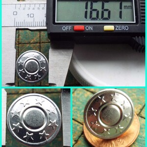 15 Tack Buttons, 17mm, Silver Tone Metal, Star Bullseye, Jean Jacket ...