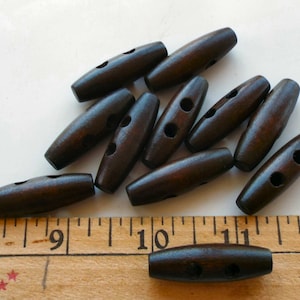 25 Wood Toggle Buttons, 1 3/8" Long, 3/8" Round, 2 Hole, Dark Brown ...