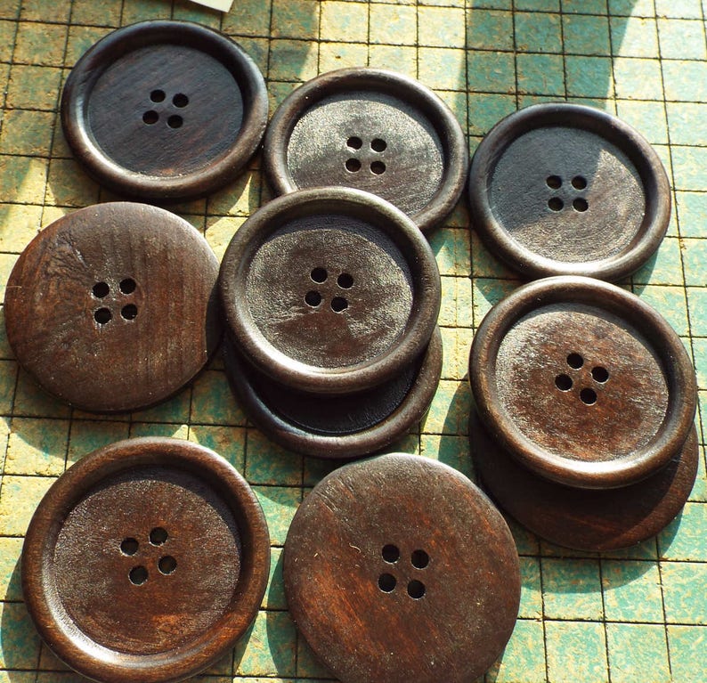 8 Extra Large Wood Buttons 2 inch dark brown finish large | Etsy